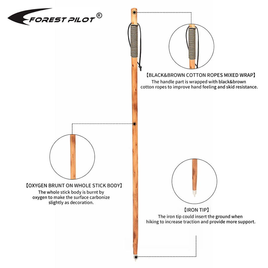 FOREST PILOT Wooden Walking Cane Wooden Hiking Stick For Men And Women ...