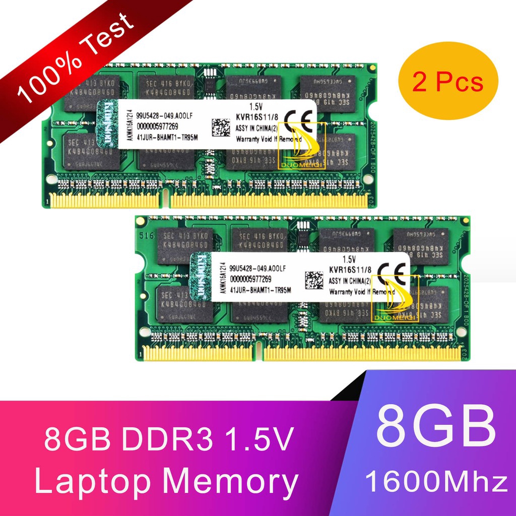 คิงสตัน Kingston 2PCS 8GB 2RX8 PC3-12800S DDR3 1600Mhz 204Pin SODIMM Laptop Memory RAM แรม โน็ต ...