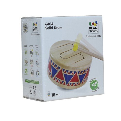 PlanToys Solid Drum ของเล่นไม้กลองอินเดียแดง ของเล่นเสริมทักษะดนตรี ของเล่นสำหรับเด็กอายุ 18 ...