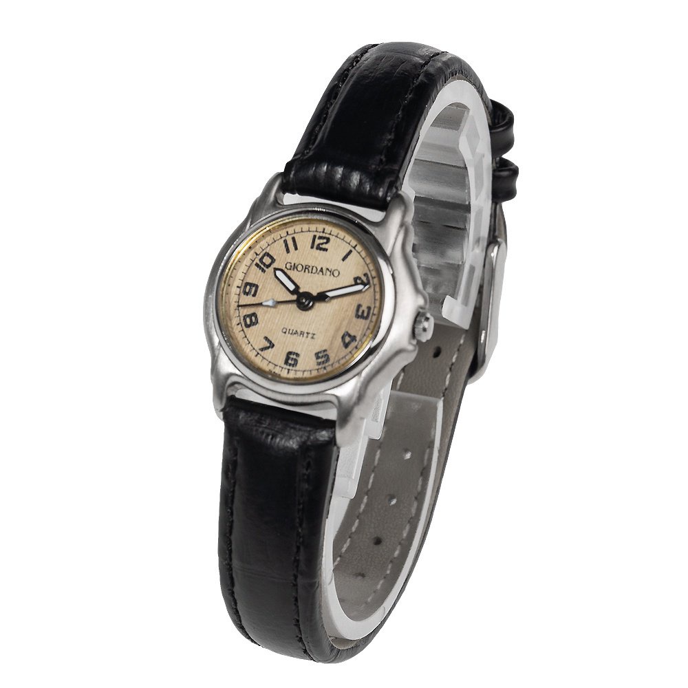 Giordano Vintage Wood Surface Black Strap Water Resistant Ladies Watch ...