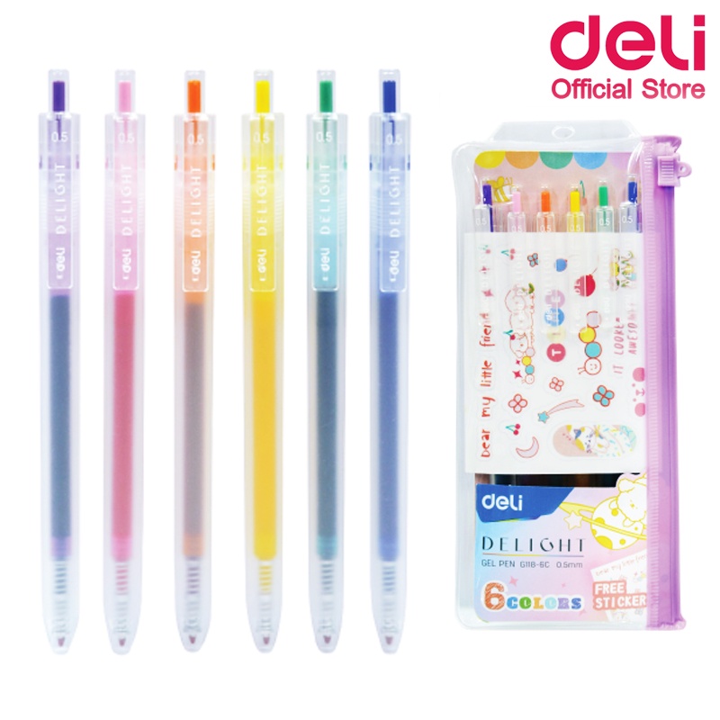 Deli G118-6C Gel pen 6 Colors ปากกาเจลสี 6 สี ขนาดเส้น 0.5mm สีสันสุด ...