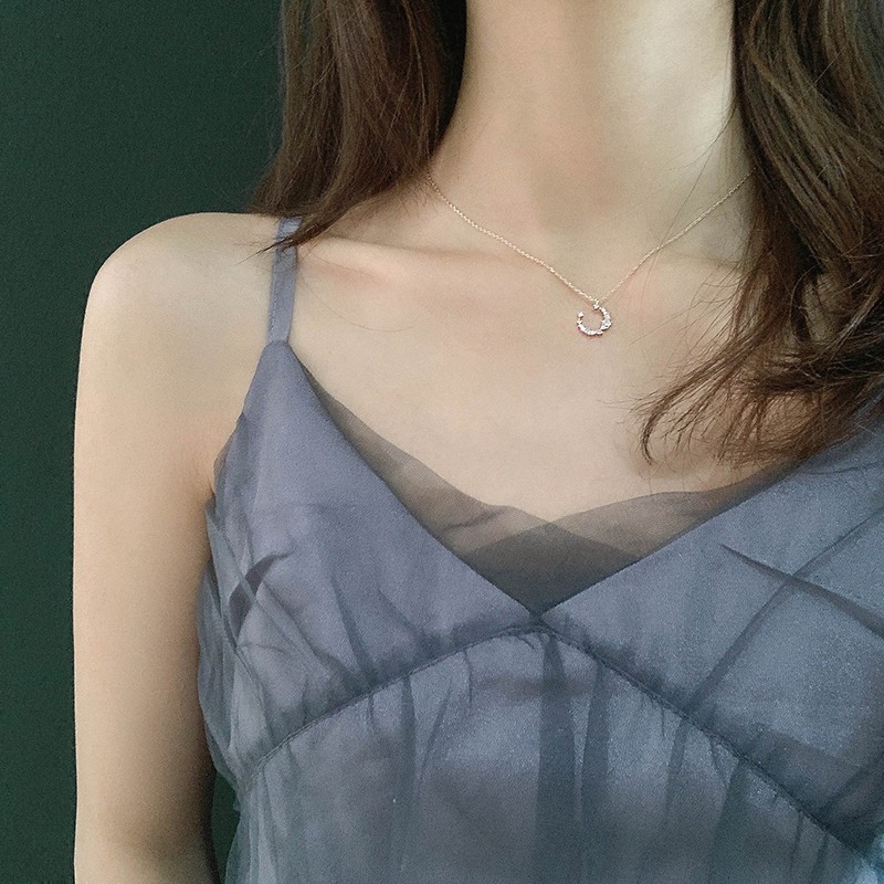 Moon bend simple temperament crescent 925 sterling silver necklace ...