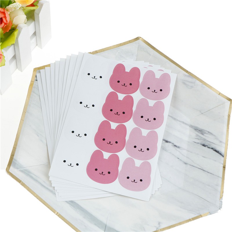 【GoldenSilver】120Pcs DIY Seal Sticker Tricolor Bunny Rabbit Label ...