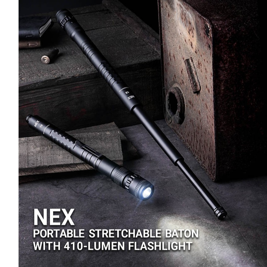 กระบองดิ้วอัลลอย NEX BATON Portable Baton with Flashlight 18" | Shopee ...