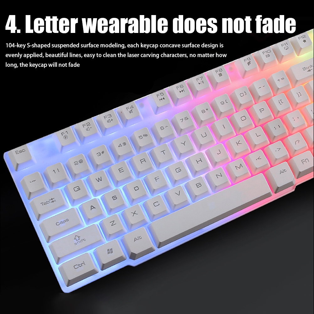 LED Backlit Gaming Keyboard PC Laptop Ergonomic 104 Keys USB Gaming ...