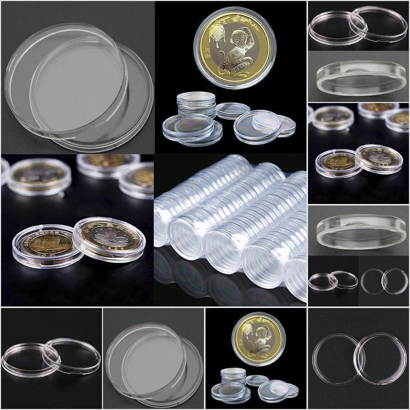 GoldenSilver10pcs 35mm Applied Clear Round Cases Coin Storage Capsules ...
