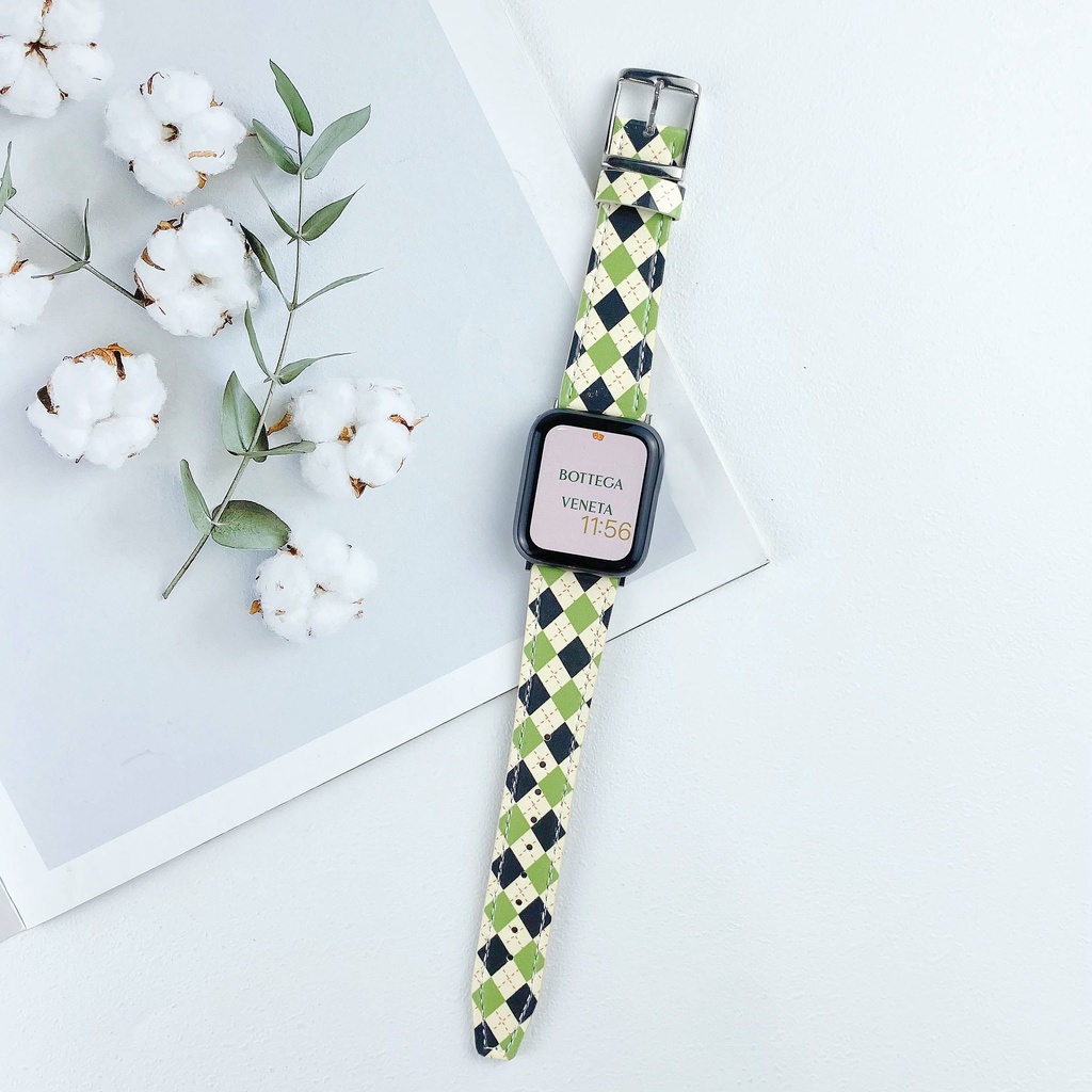ที่กำหนดเองส่วนบุคคล Checkerboard PU หนังสายนาฬิกาโลหะหัวเข็มขัด Iwatch ...