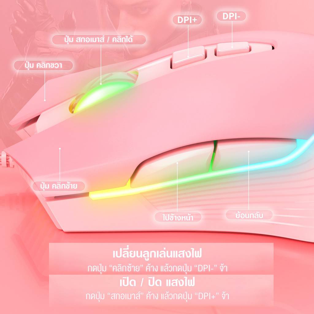 ส่งชัวร์ส่งไวONIKUMA SAKURA RGB Gaming Mouse เมาส์เกมมิ่ง เมาส์สีชมพู ...