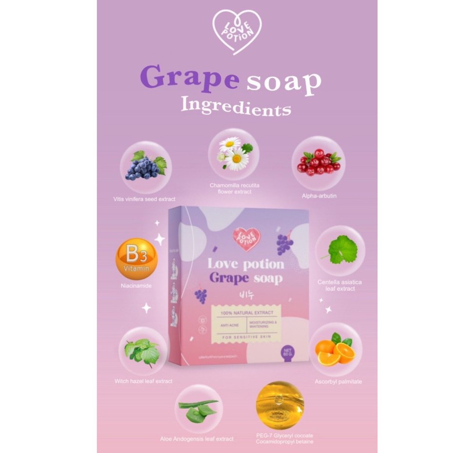 พร้อมส่ง️ สบู่องุ่น Grape Soap Lovepotion ขนาด 60 กรัม - mybeem.skin - ThaiPick
