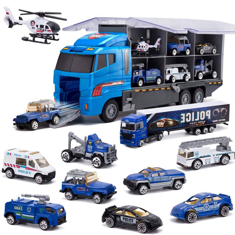 รถบาลานซ์：10In1 olice Transort Truck, Mini DieCast Toy Car, Loaded Car ...