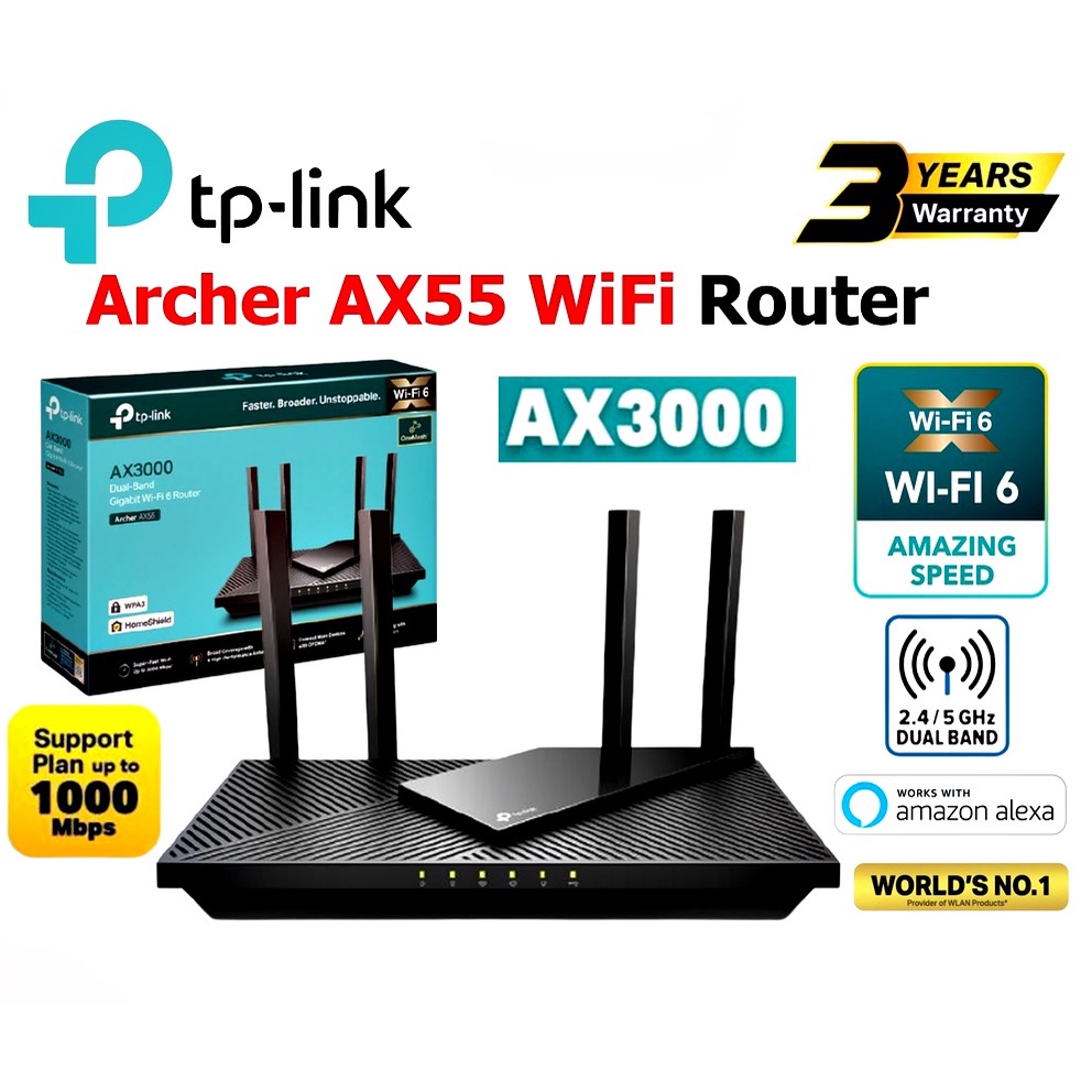 เร้าเตอร์ TP-LINK (Archer AX55) AX3000 Dual Band Gigabit Wi-Fi 6 Router ...