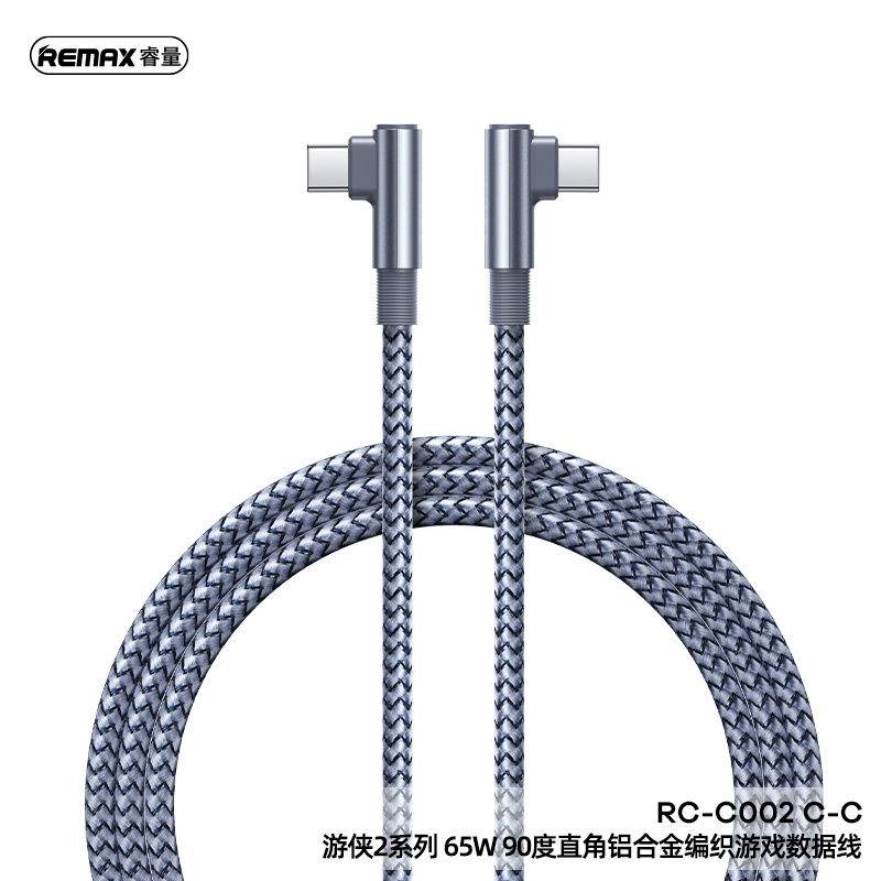 Remax RC-C002 สายเคเบิลข้อมูล Type-c อลูมิเนียมอัลลอยถัก แบบสองข้อศอก ...