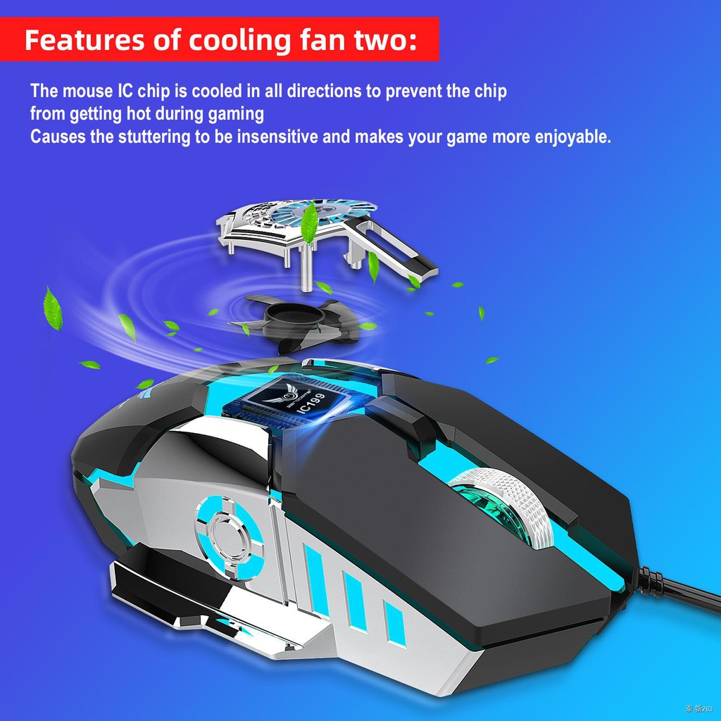 USB Wired Gaming Mouse With Cooling Fan Mechanical Feel Gamer Mouse ...