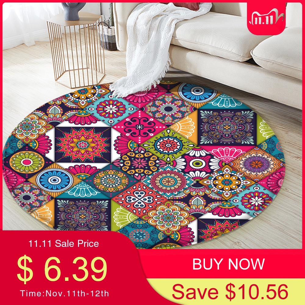 Decor Rugs Non-slip Mandala Style Colorful Floral Pattern Rug Floor Mat ...