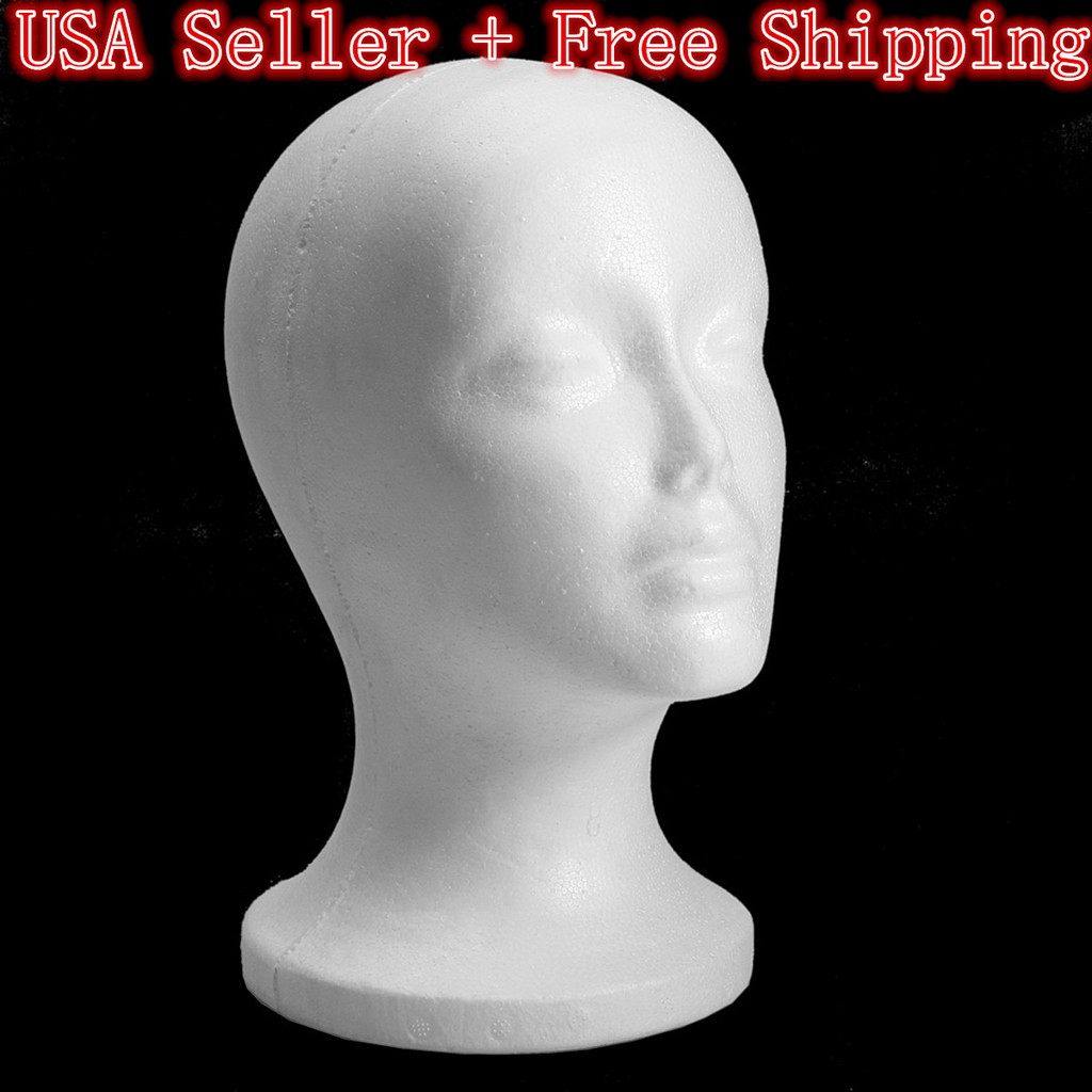 White Female Foam Styrofoam Head Stand Wig Hat Glasses Shop Model ...