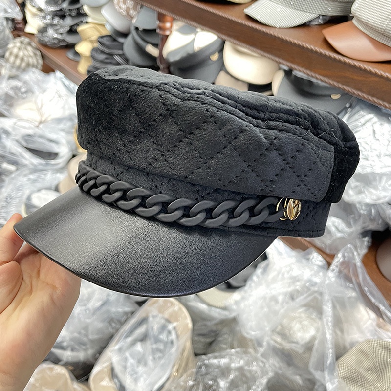 Korean Fashion Military Hats For Women Autumn Winter PU Leather ...