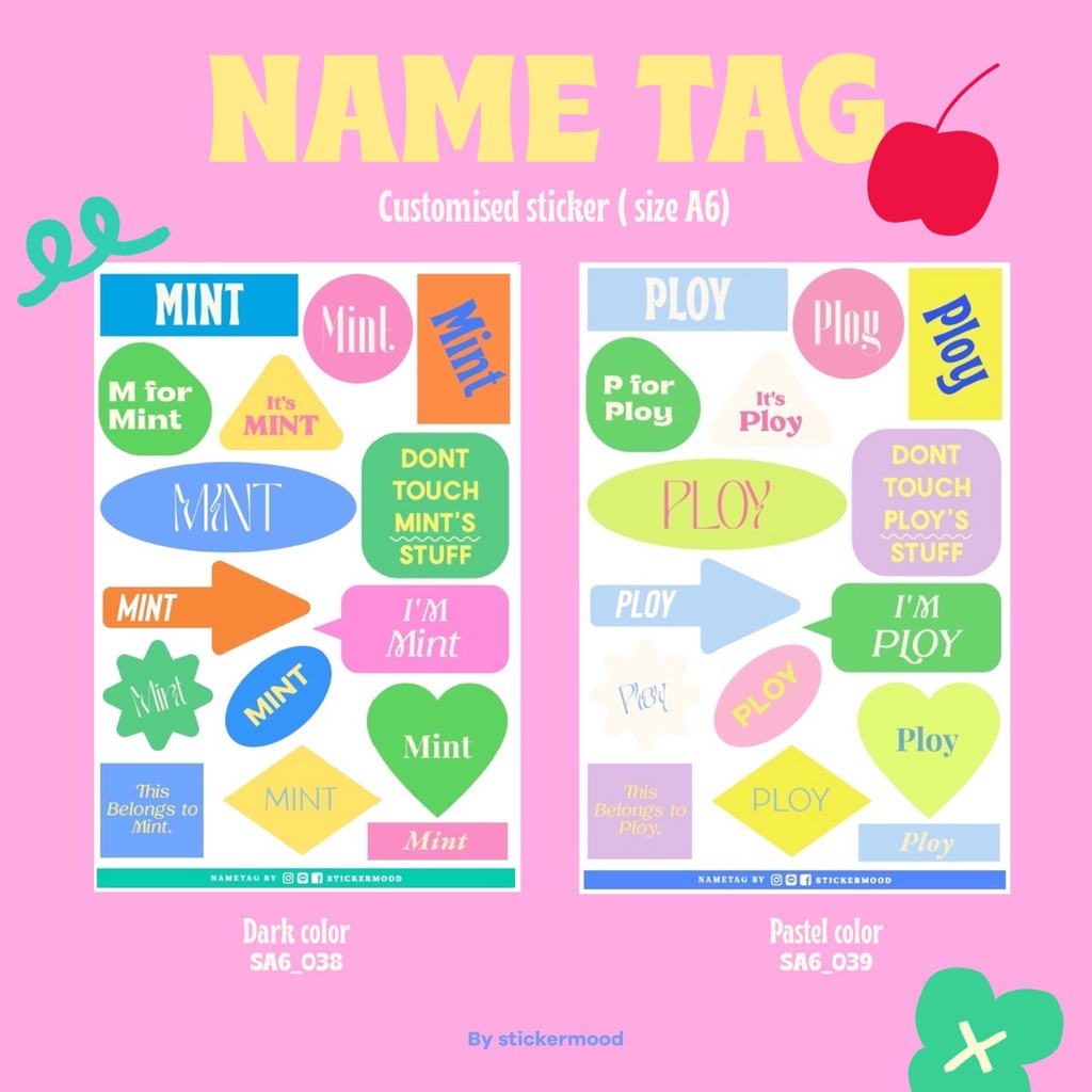 แจ้งชื่อที่ต้องการด้วยค่า️ ️สติกเกอร์ไดคัทเขียนชื่อได้ A6 ลาย Name Tag ...