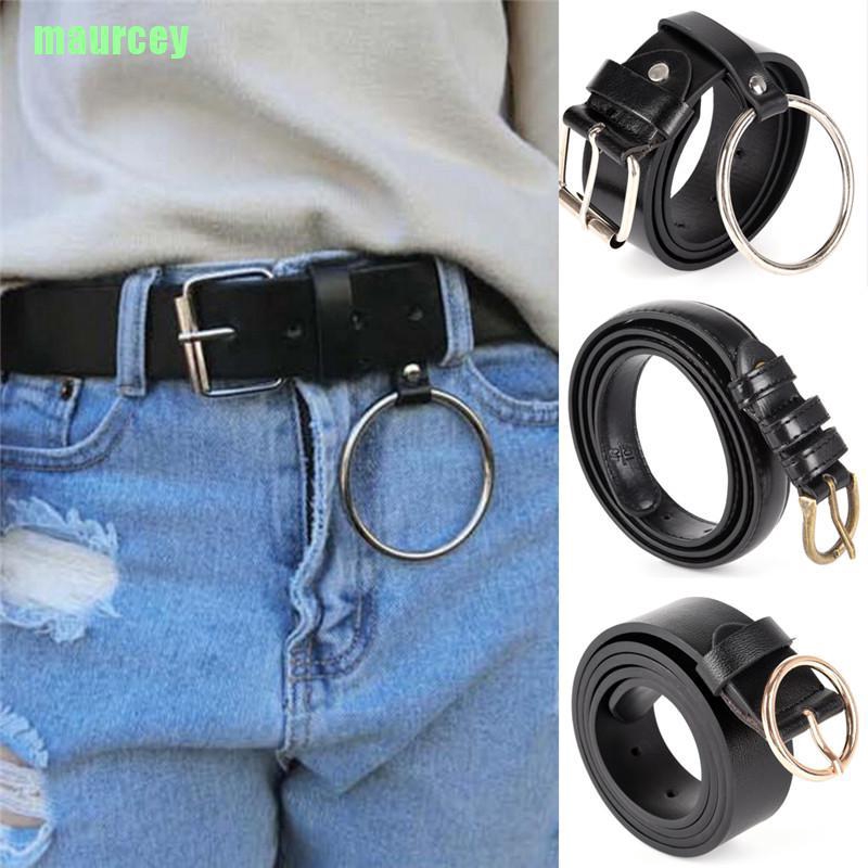 XY Retro Women Waist Belt Large Metal Ring Thin Waist Fringe Pu Leather ...