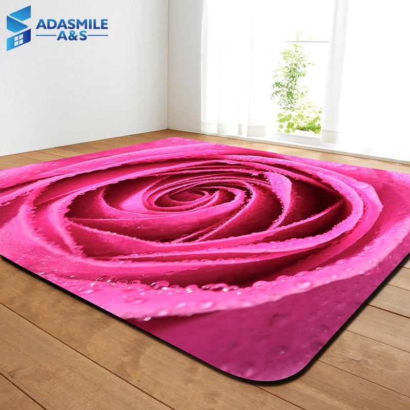3D Romantic Rose Area Rugs Big Parlor Carpets Mat Soft Flannel ...
