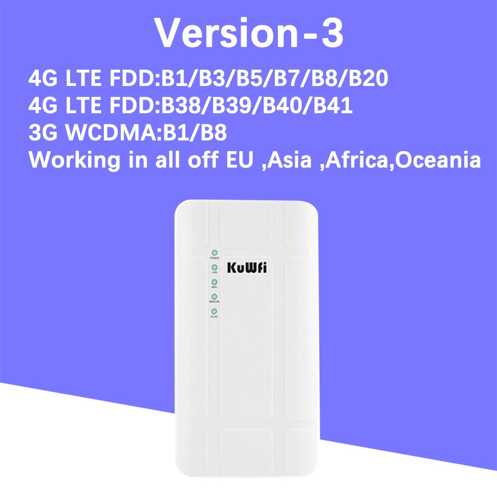 KuWFi 300Mbps Wifi Router Waterproof Outdoor Router 4G Sim Card Unlimited With POE Adapter CAT4 ...