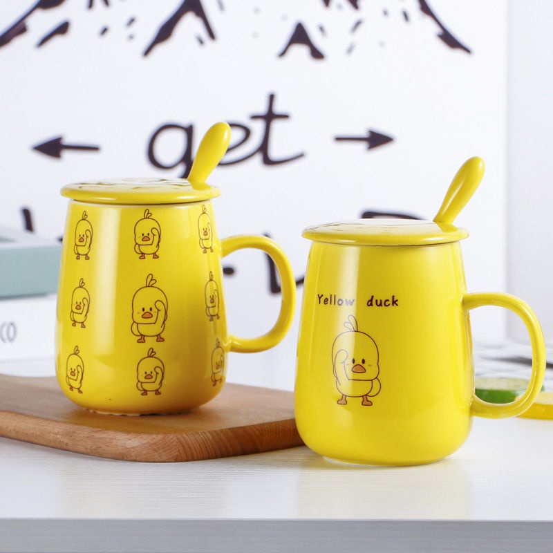 Douyin Net Red Little Yellow Duck Mug with Lid Spoon Ceramic Cup ...