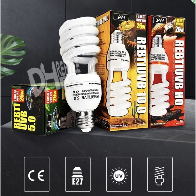 REBTI UVB 26W หลอดไฟ UVB 5.0 10.0 HO 26วัตต์ สำหรับเต่าบก เบียร์ดดรา ...