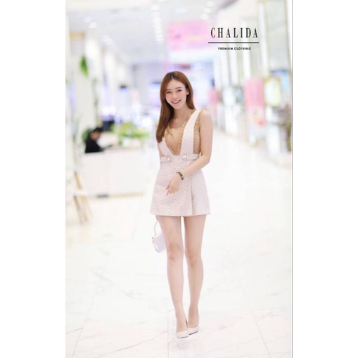 จั๊มสูทผ้าทอทรงเอี๊ยมเย็บติด CHALIDA - supasa_shop - ThaiPick