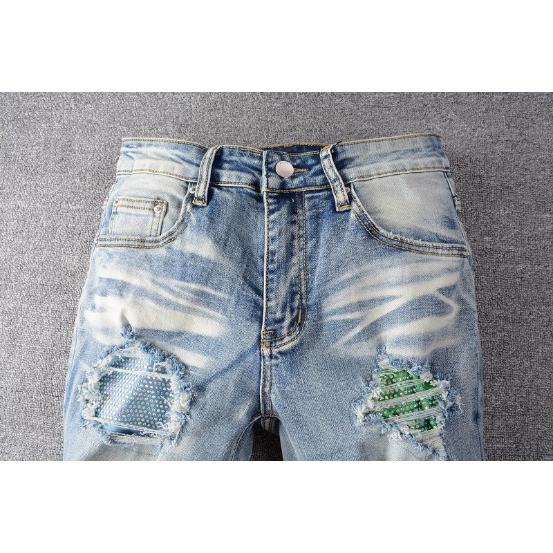 Amiri New ripped Hot Rhinestone Patches Slim Jeans - nysocialclub ...