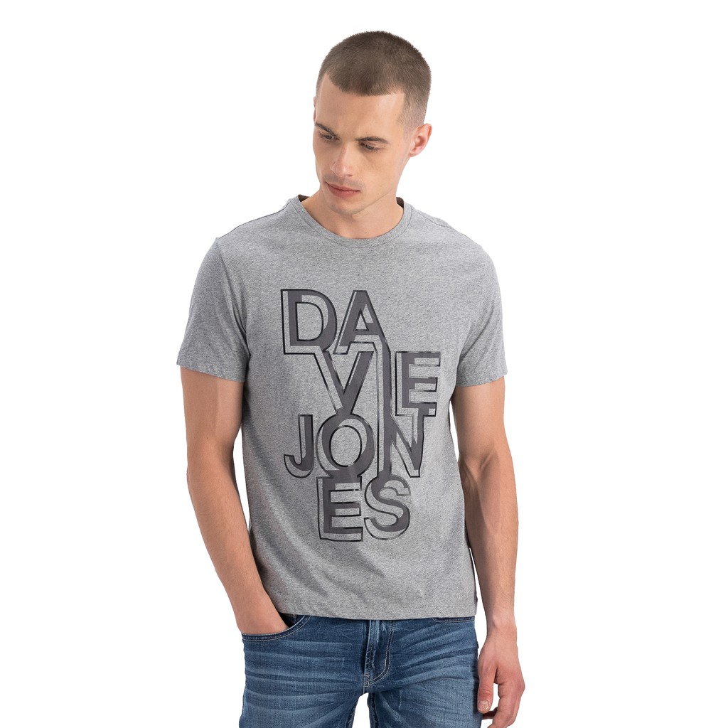 DAVIE JONES เสื้อยืดพิมพ์ลายโลโก้ สีเทา Logo Print T-Shirt in grey ...