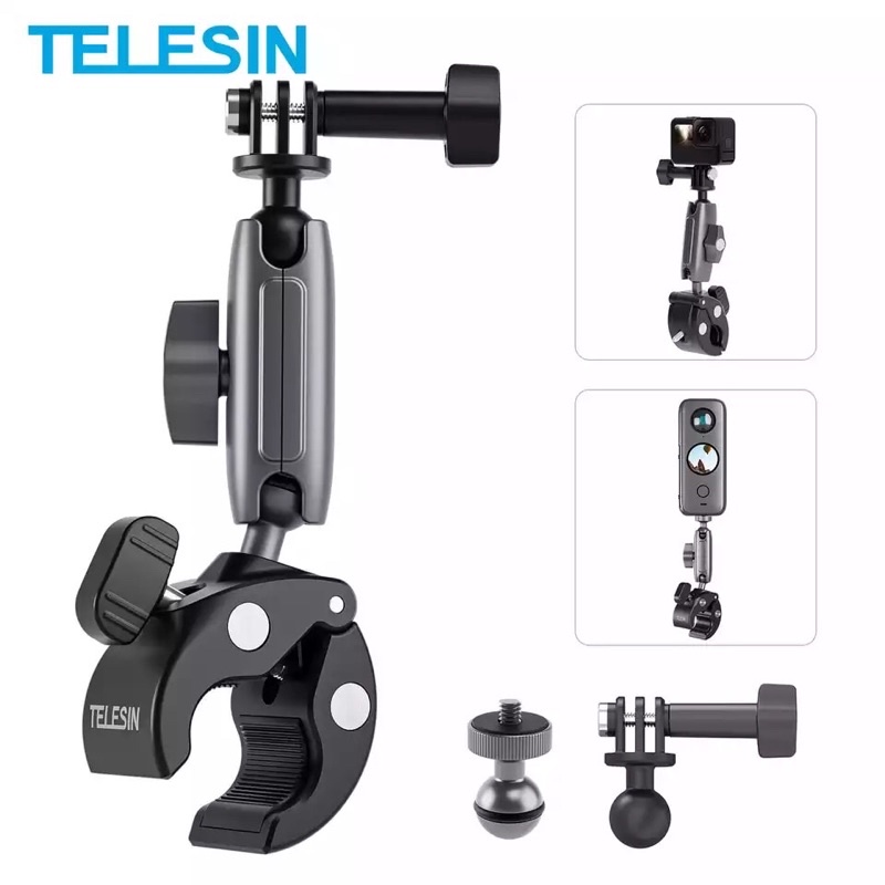 TELESIN Motorcycle Cycling Crab Claw Clip Magic Arm 360 Adjustment ...