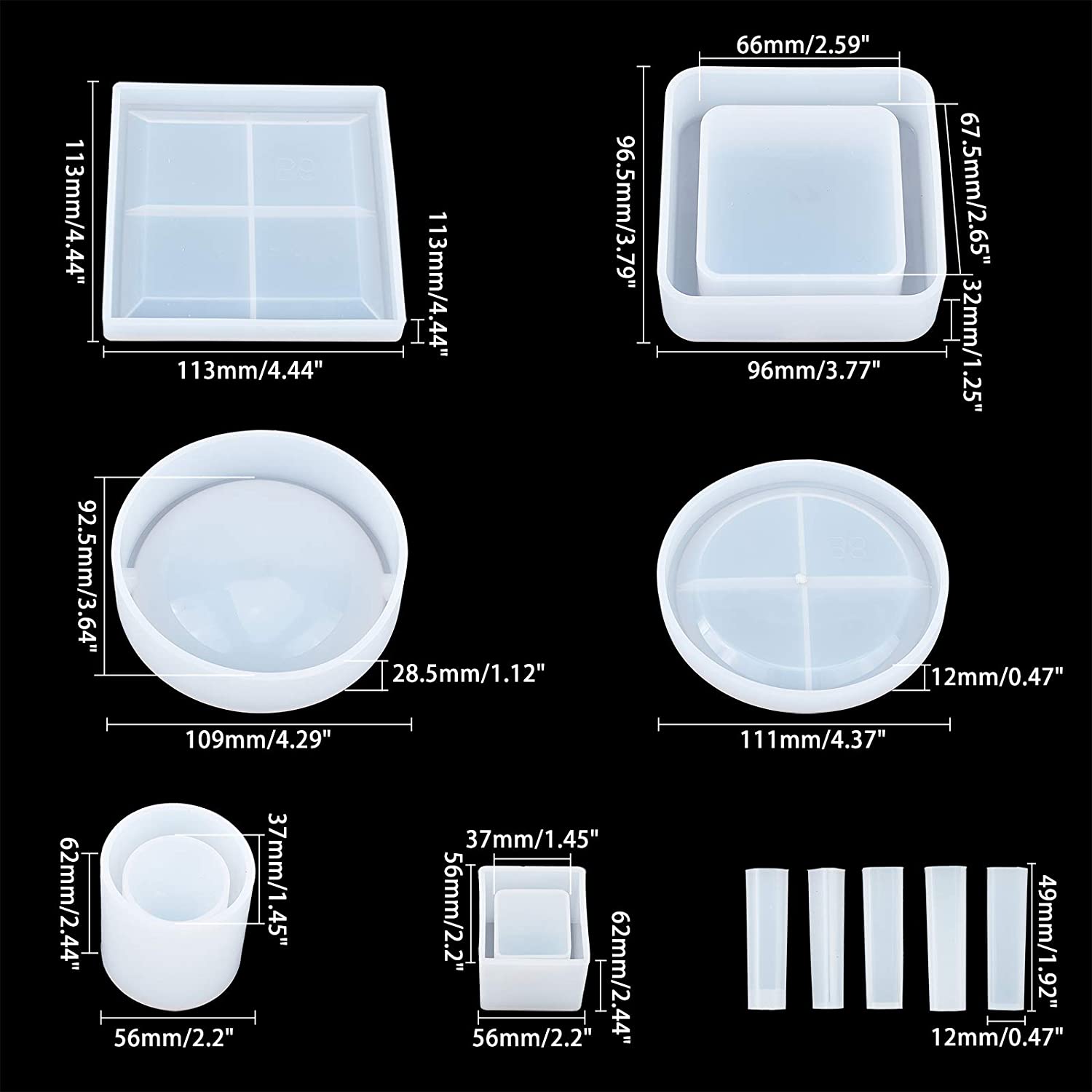 BeeBeecraft 54pcs Resin Silicone Mold Square Cylinder Column Resin ...
