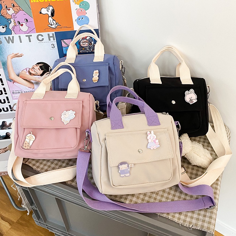 ถุงซิปล็อค：rey Style Collage Student Messenger Bag Girls Nylon Tote ...