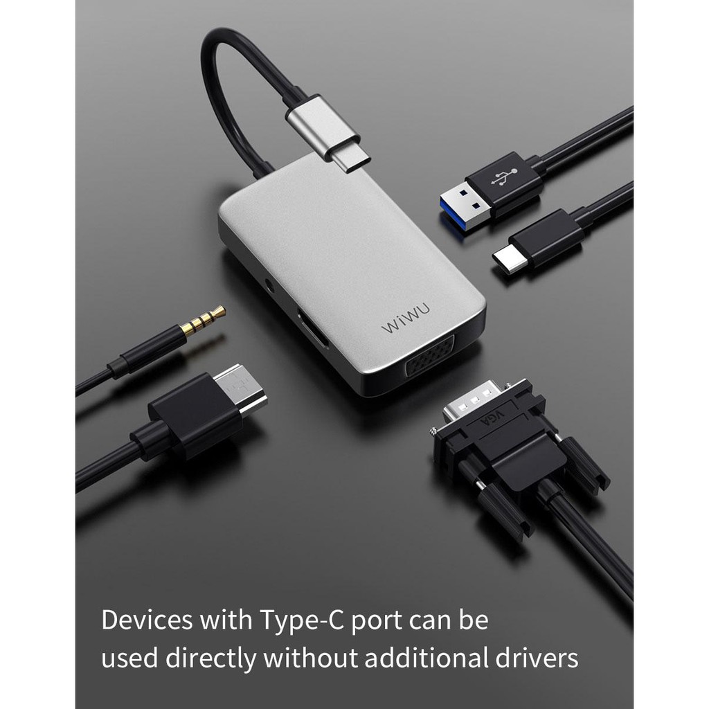 WIWU 5 in 1 USB-C Hub With 4K HDMI/VAG Port, USB C Charging Port, USB 3 ...