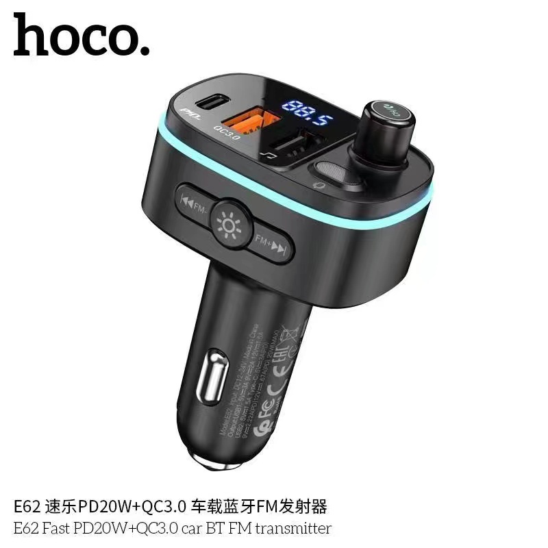 (ของแท้100) บลูทูธในรถยนต์ Hoco E62 Bluetooth5.0 Car Kit FM Transmitter PD20W QC 3.0 display LED ...