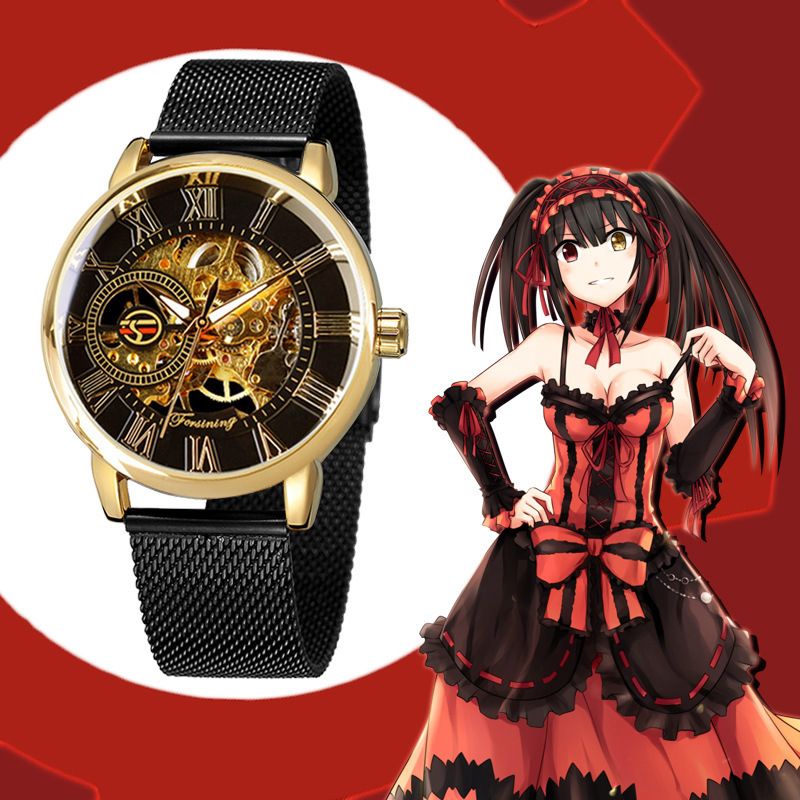 นาฬิกาข้อมือเชิงกล สเตนเลส แบบกลวง สไตล์อะนิเมะ DATE A LIVE Tokisaki ...