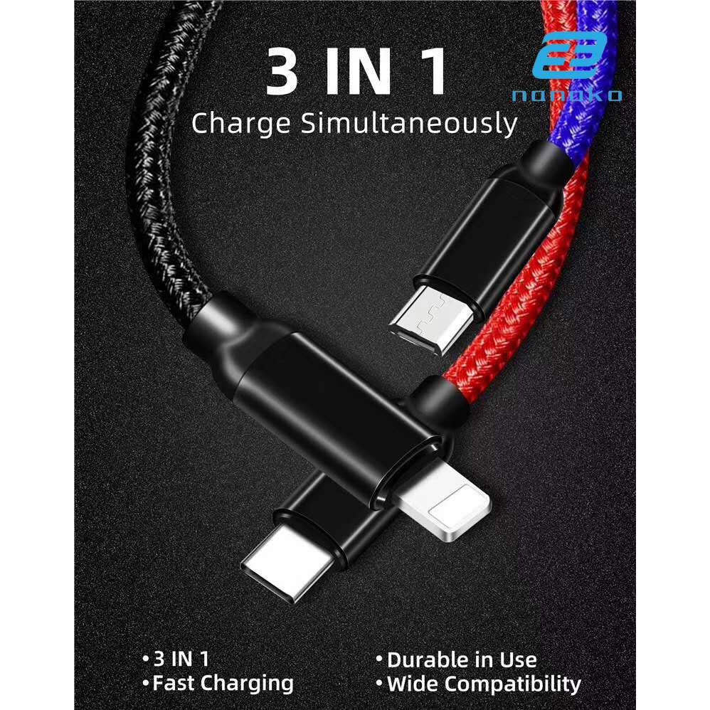 5A Fast Charging Cable shark 3 in 1 USB Cable Type C Micro USB Cable ...