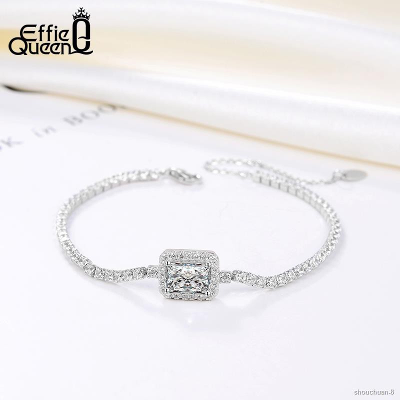 Effie Queen Silver Bracelet 925 Square Princess Cut Zirconia Sterling Silver Wrist Tennis ...