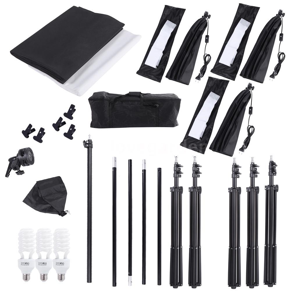Studio Lighting Softbox Photo Light Muslin Backdrop Stand Kit with ...