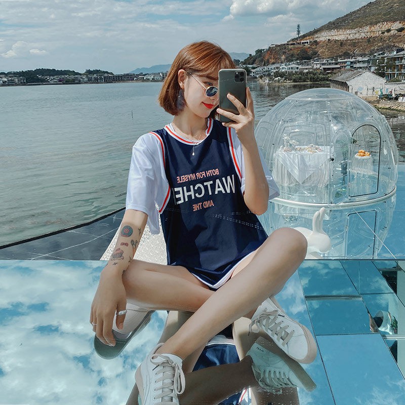 【CHILALA】ชุดว่ายน้ำสตรีกีฬาอนุรักษ์นิยมแบ่งสามชิ้นเกาหลีอินซูเปอร์ ...