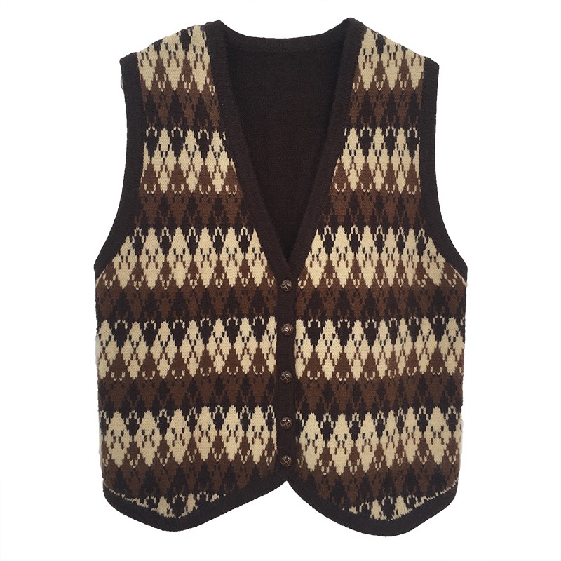 R etro R hombus สีจับคู่ถักเสื้อกั๊กสำหรับผู้หญิง2020ฤดูใบไม้ร่วงและฤดู ...