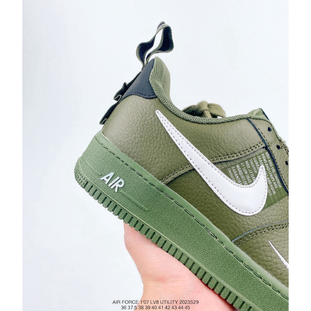NIKE AIR FORCE 1 07 LV 8 UTILITY Force 1 แฟชั่นหนังสีเขียวกลางแจ้งในร่ม ...