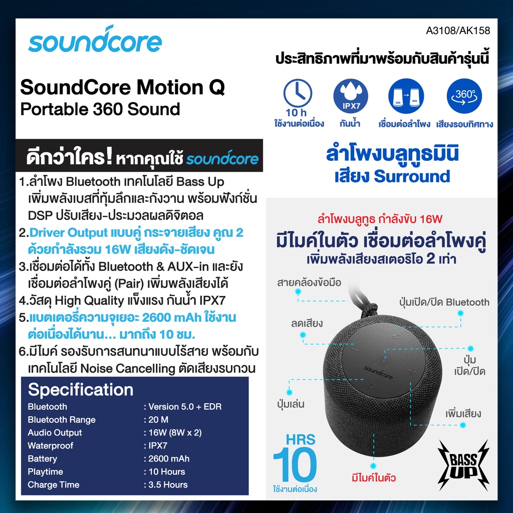 SALEAnker Soundcore Motion Q Bluetooth Speaker 360 Sound ลำโพงบลูทูธ เสียง Surround รอบทิศทาง ...