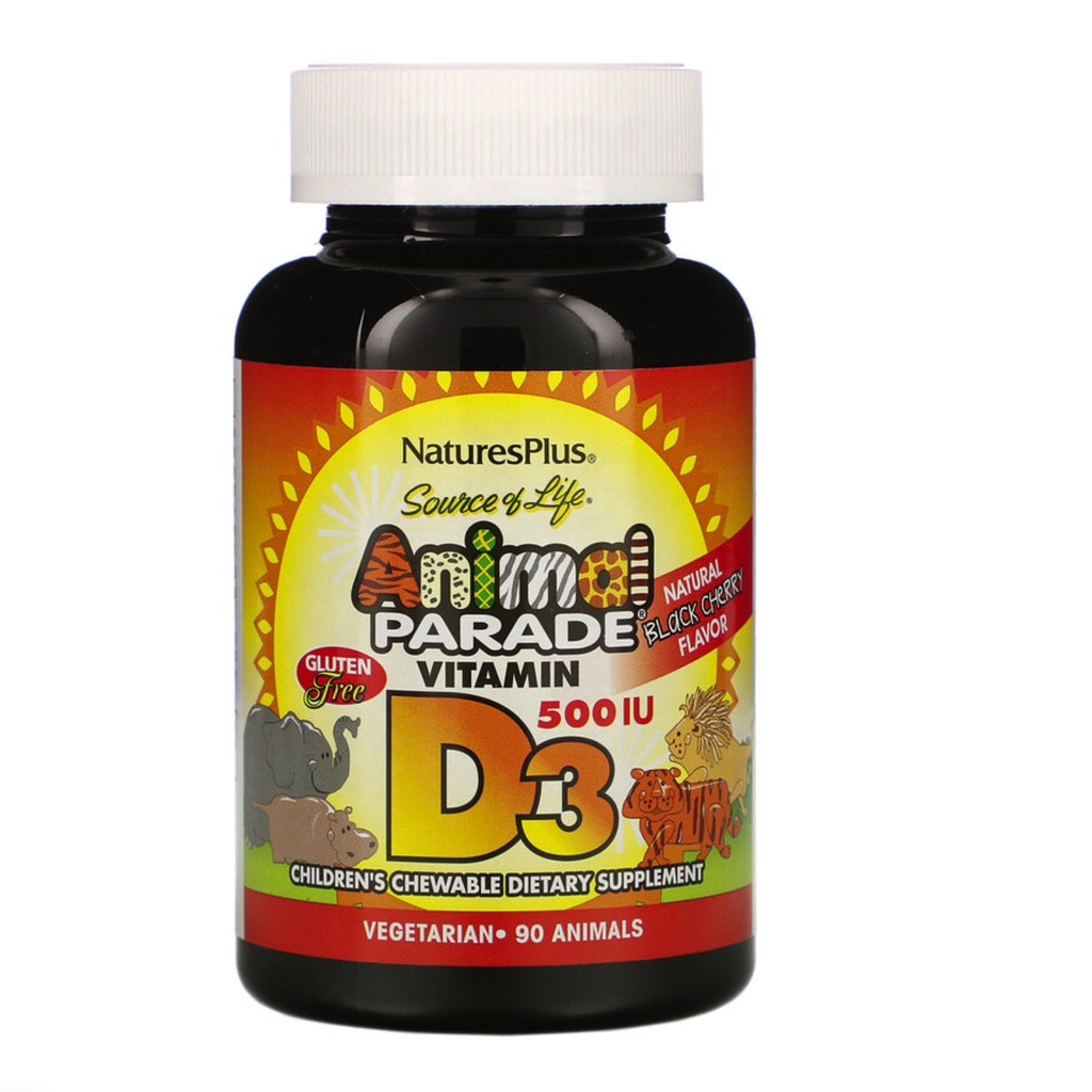 Kids วิตามินดี 3 - Natures Plus Animal Parade Vitamin D3 (500 IU) x 90 เม็ดเคี้ยวอม (Animal ...