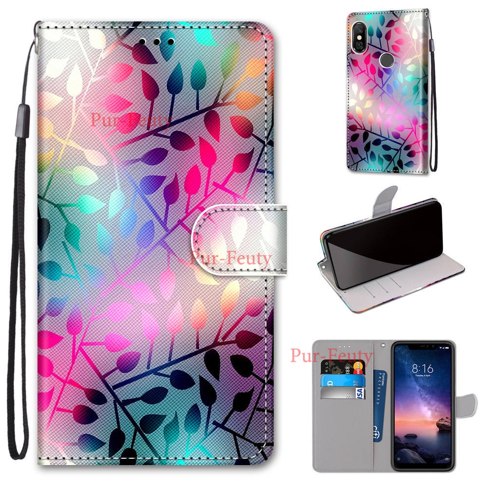 Leather Flip Phone Case For Xiaomi Redmi Note 7 7 Pro Flower Cute Cat ...