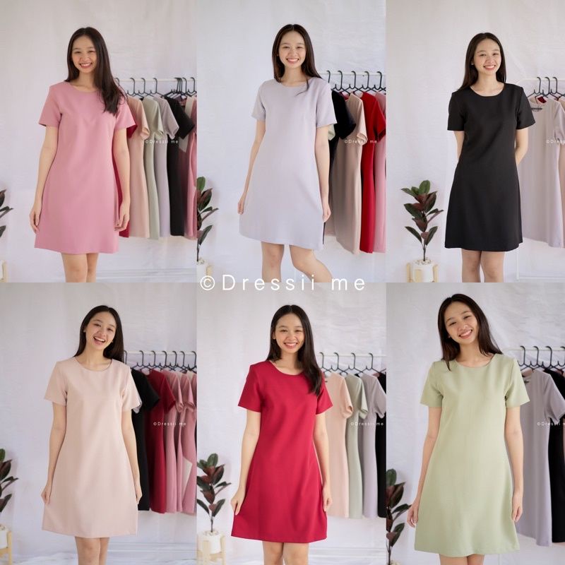 Basic Me dress เดรสคอกลมแขนสั้น ทรง A มีให้เลือกหลายสี หลายไซด์ ( รบกวน ...