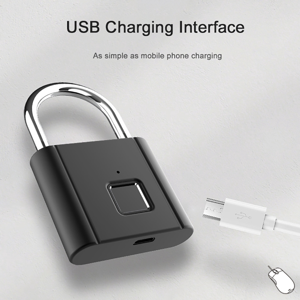 Portable Smart Fingerprint Padlock Thumbprint Door Padlocks Keyless USB ...