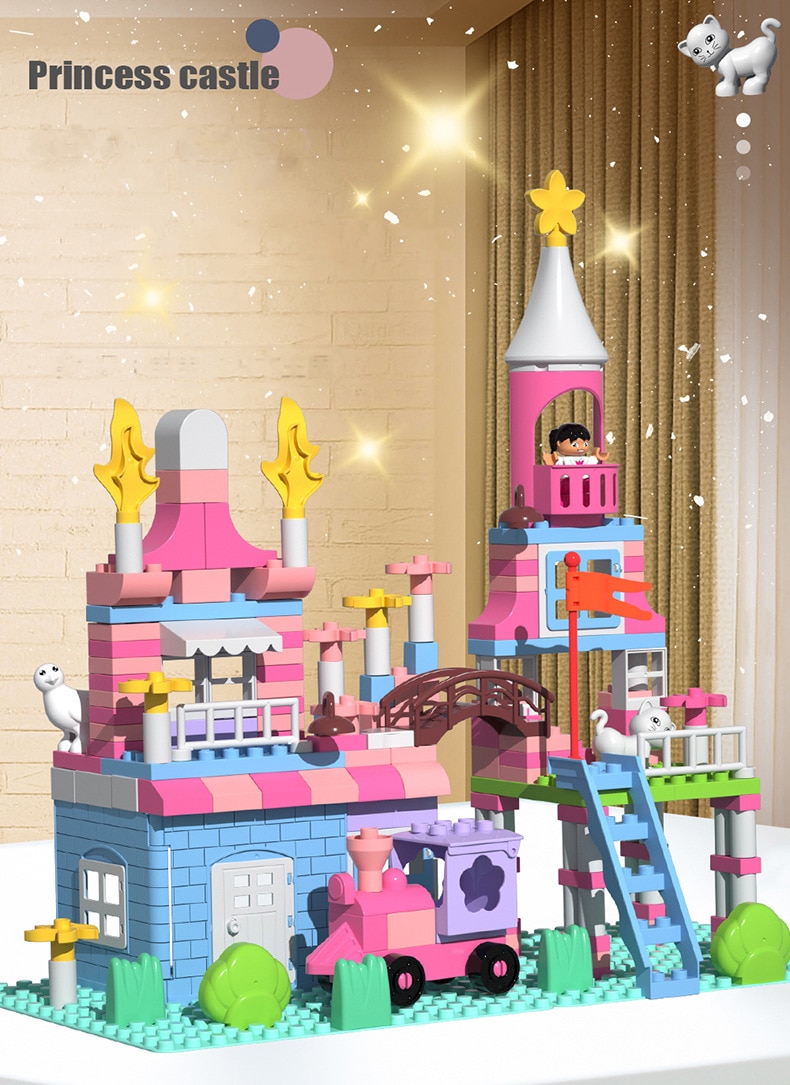 New Pink Princess Castle Blocks Toy Duploed House DIY Building Blocks ...