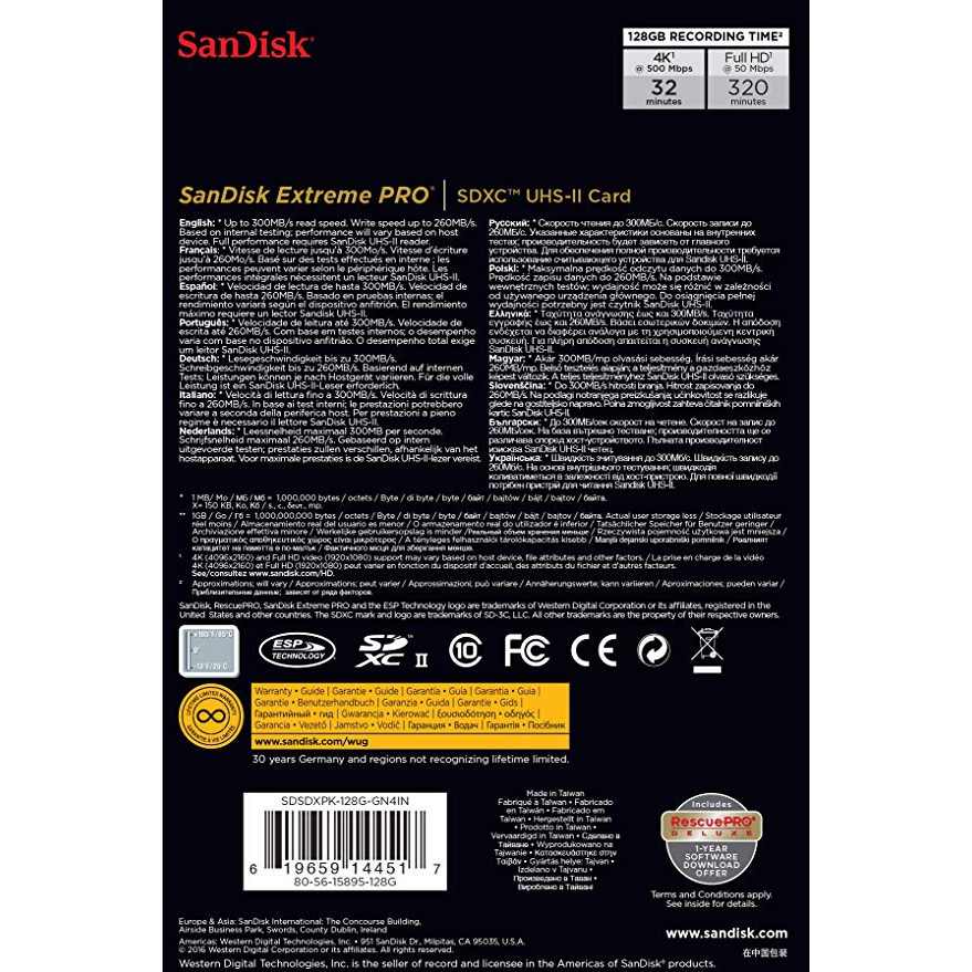 SanDisk Extreme PRO SD Card UHS-ii 128GB Speed R 300MBs V90 (SDSDXDK128GGN4IN) 8K แซนดิส กล้อง ...