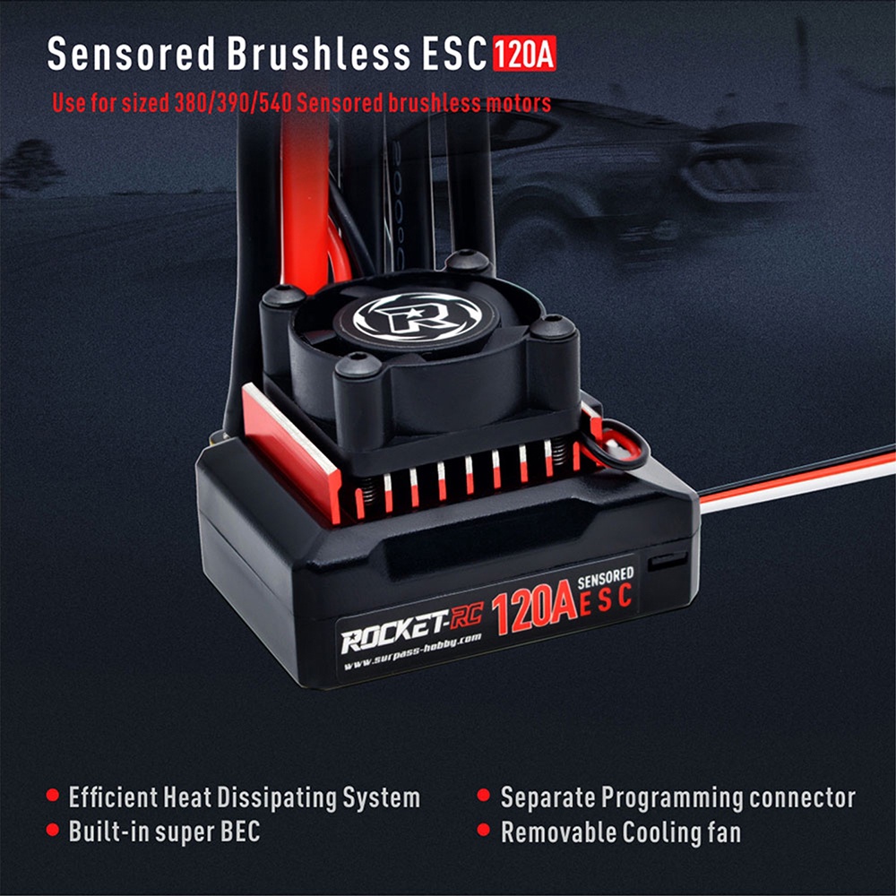 120A Sensored Brushless ESC with Removable Cooling Fan for sized 380 ...