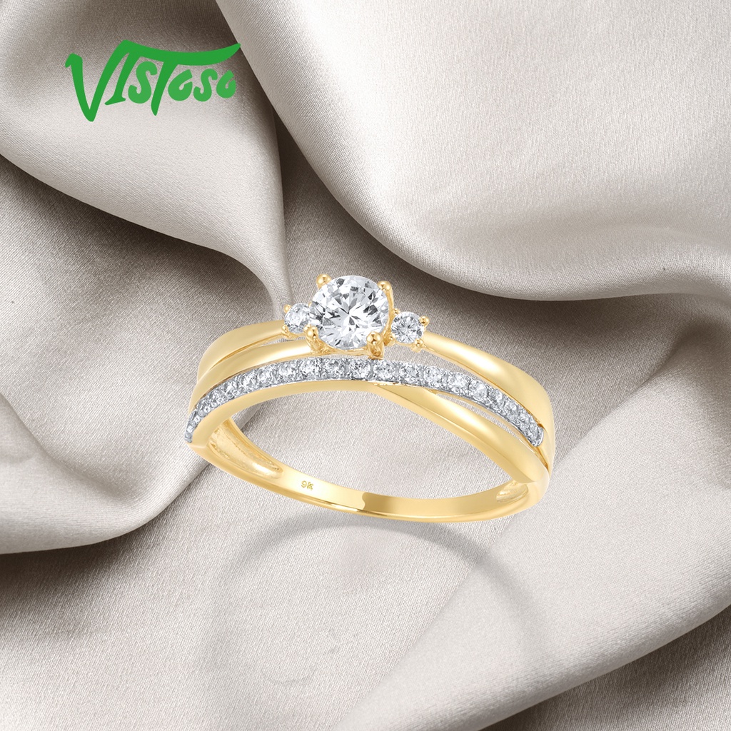 VISTOSO Gold Rings For Women Genuine 9K 375 Yellow Gold Ring Sparkling ...